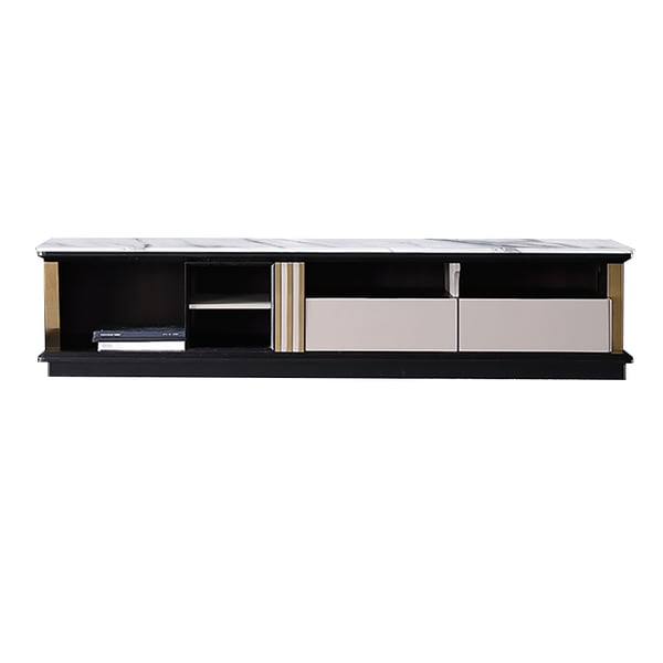 Italian TV Stand Faux Marble Top Media Console with 2 Drawers & 1 Shelf ...