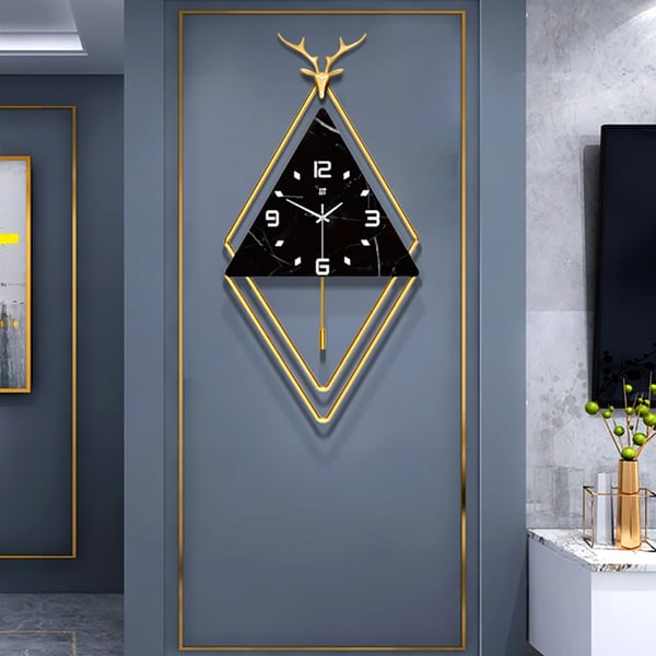 Modern Fashion Geometric Rhombus Wall Clock with Slim Pendulum 15.4"W x ...