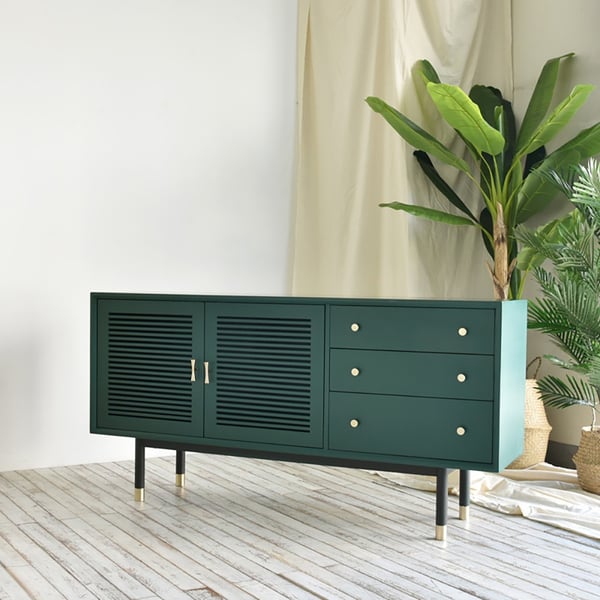 63" Nordic Green Sideboard Buffet with 2 Shutter Doors & 3 Drawers in ...