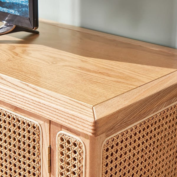 57" Japanese Natural TV Stand Rattan Woven Media Console With Storage ...