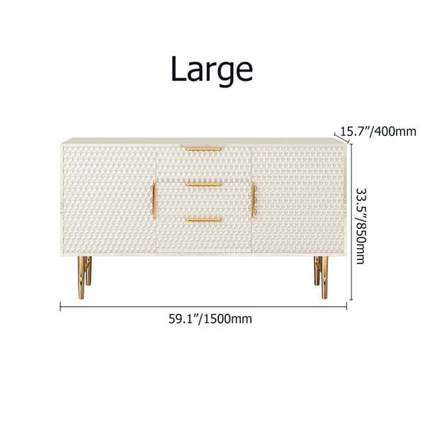 1200mm White Sideboard Tempered Glass Top Honeycomb Surface Buffet with ...