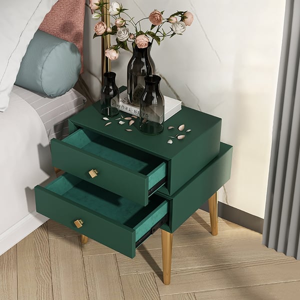 Modern Green Nightstand PU Leather Upholstery 2-Drawer Revolving ...