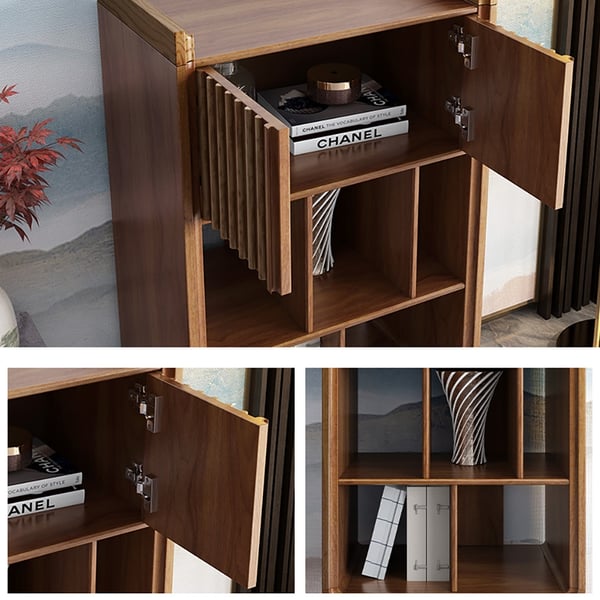 Walnut Display Cabinet 2 Doors & Open Storage 1168mm in Height-Homary