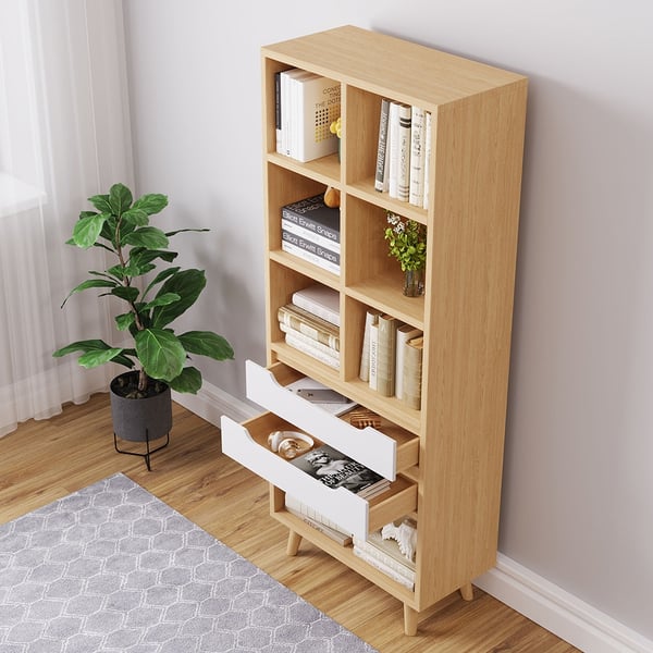 Rustic Modern Standard Bookshelf with Drawer in Natural | Homary