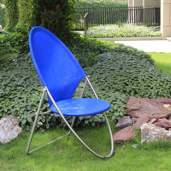 2-Piece Outdoor Folding Chair with Blue Net Back | Homary