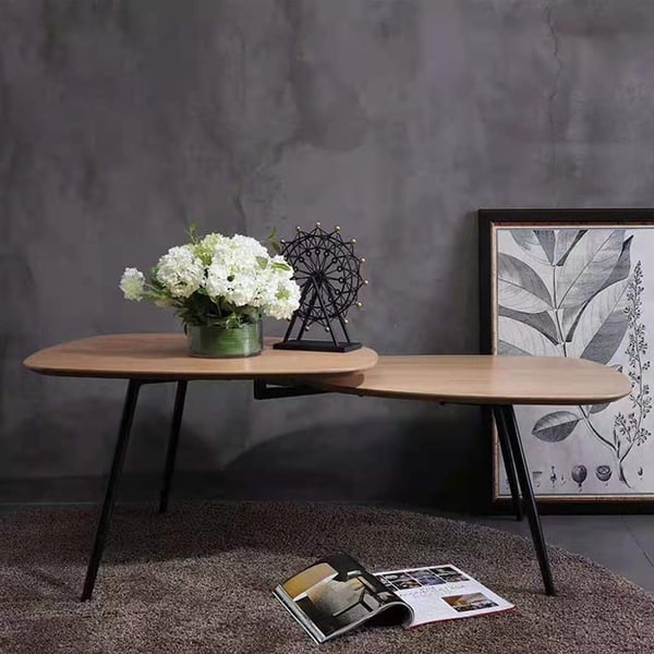 Modern Coffee Table with Triangle Oak Veneer Tops & Metal Legs | Homary