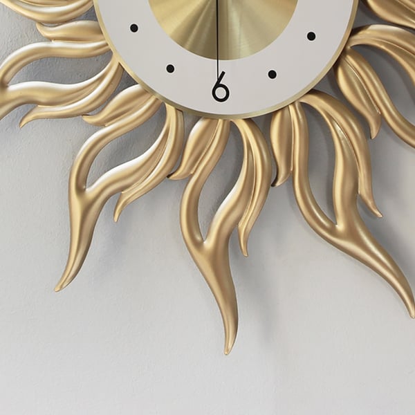 20.5" Golden Flame-Shaped Creative Luxury Large Metal Sun Wall Clock ...