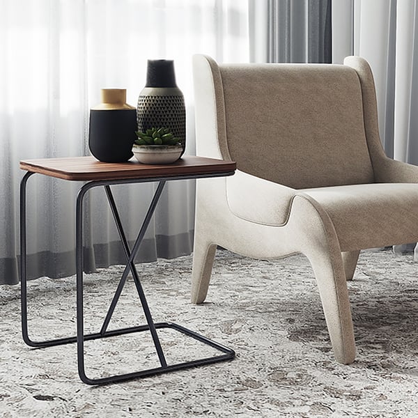 Walnut Modern C Side Tables for Living Room with Wood Top & Carbon ...