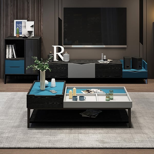 Blue & White Modern Wood Coffee Table with Storage | Homary UK