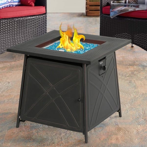28" Outdoor Steel Propane Fire Pit Square Dining Table | Homary UK