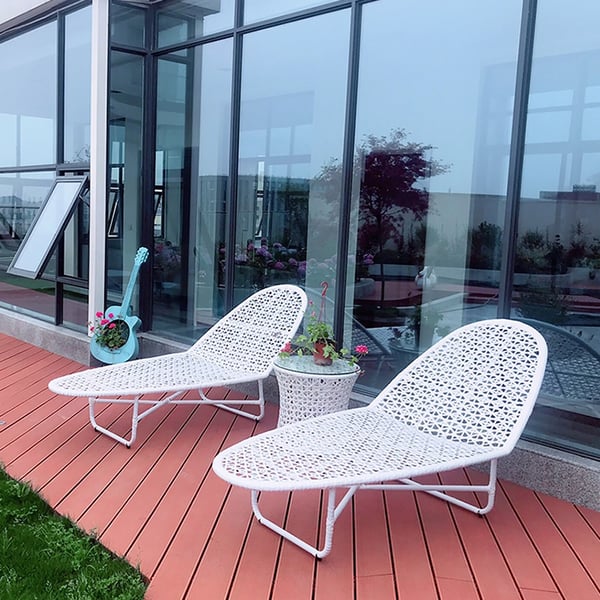 White Woven Rattan Outdoor Chaise Lounge Oval Chair-Homary
