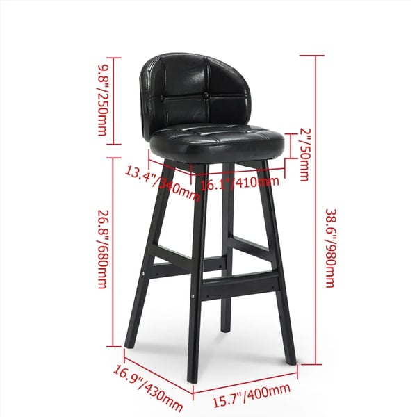 Black PU Leather Counter Height Bar Stools with Back Set of 2 Rustic ...