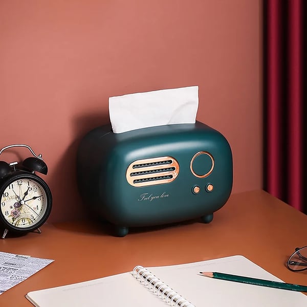 Retro Decor Radio Desk Tissue Box Paper Organizer-Homary
