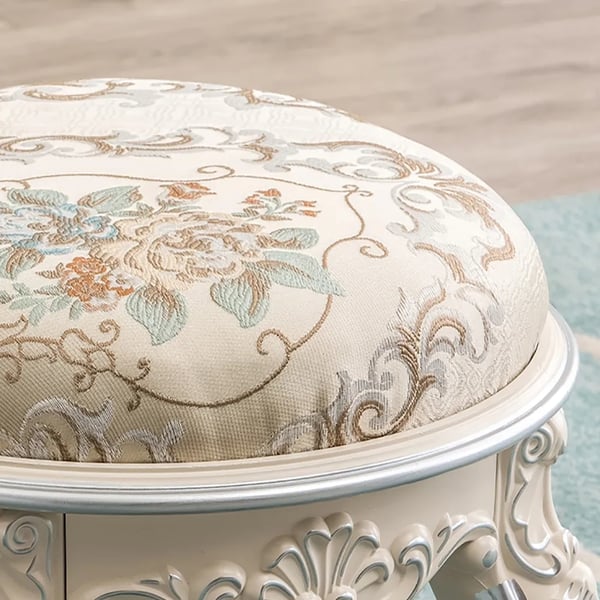 Retro Gold Round Ottoman Cotton Upholstered Ottoman Stool-Homary