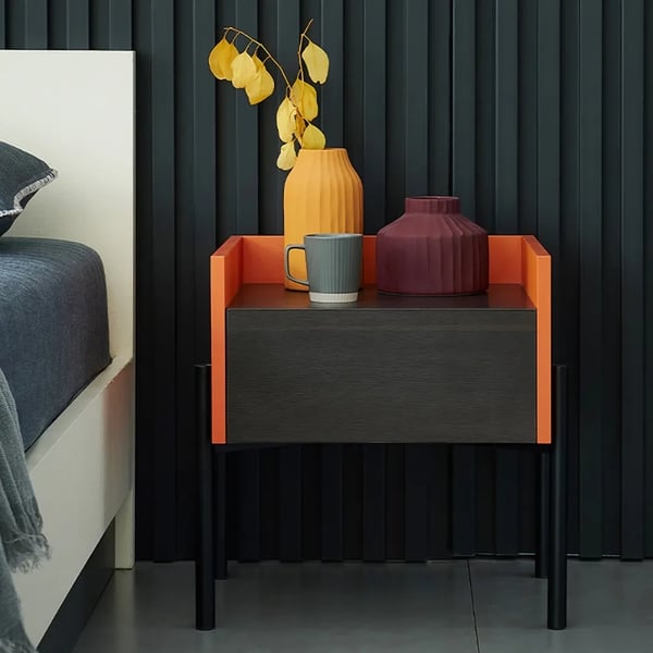 Nordic Orange Nightstand 1-Drawer Bedside Table High Surrounding Edge ...