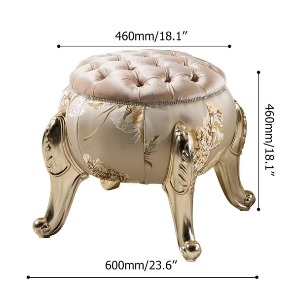 Retro Pumpkin Stool Ottoman Tufted Upholstered Round Ottoman-Homary