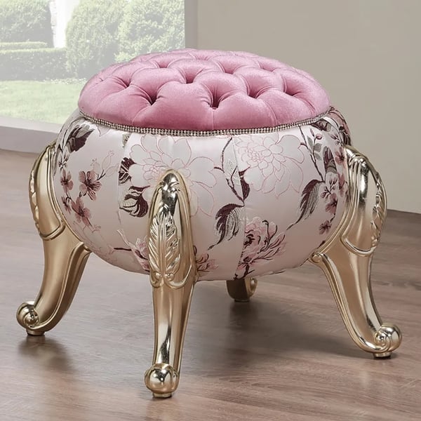 Retro Pumpkin Stool Ottoman Tufted Upholstered Round Ottoman-Homary