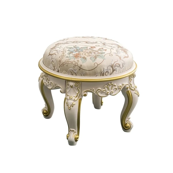 Retro Gold Round Ottoman Cotton Upholstered Ottoman Stool-Homary