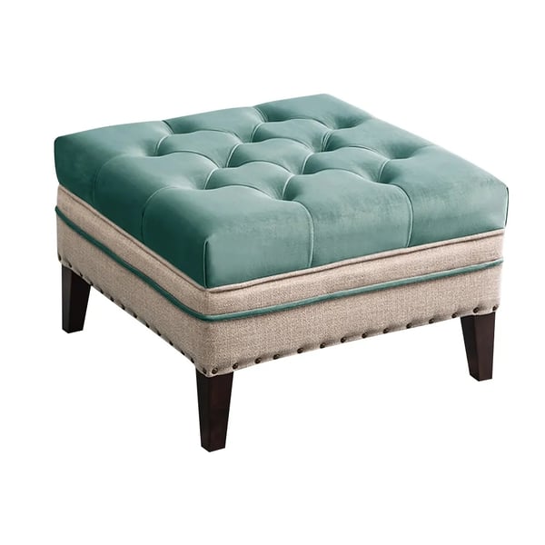 Green Retro Tufted Ottoman Velvet Upholstery Square Ottoman | Homary UK