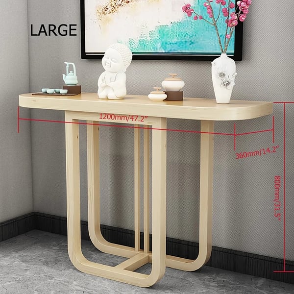 1200mm Solid Wood Curved Console Table Entryway Table Black Pine Wood ...