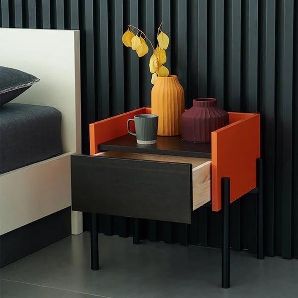 Nordic Orange Nightstand 1-Drawer Bedside Table High Surrounding Edge ...