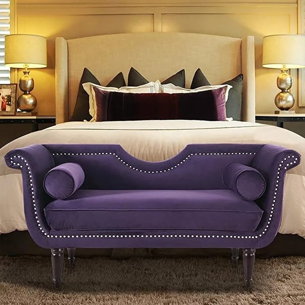 Purple 59.1" Velvet Upholstered Sofa 3-Seater Sofa with Padded Rolled ...