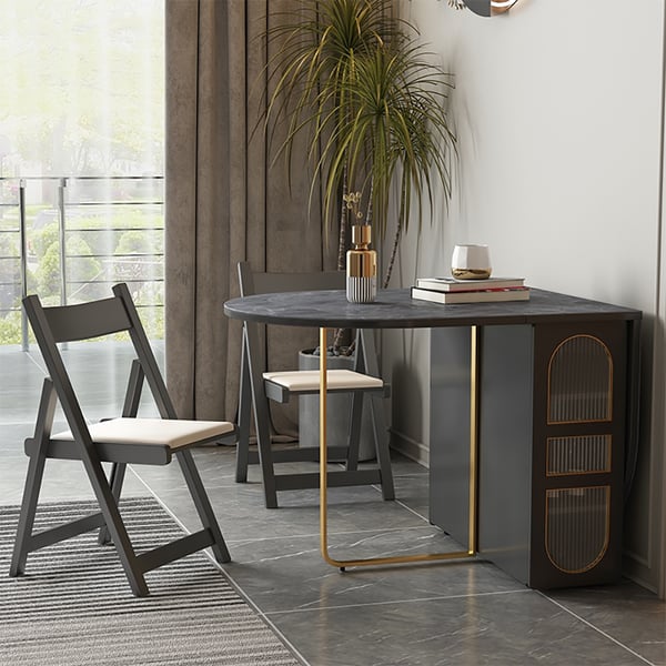 59" Folding Dining Table Set with Cabinet Marble Top & MDF Base Chairs ...