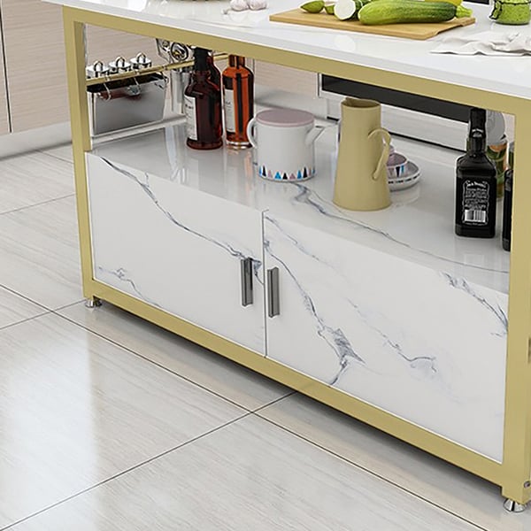 White Kitchen Island Modern Kitchen Cabinet with Shelf & Rods Gold ...