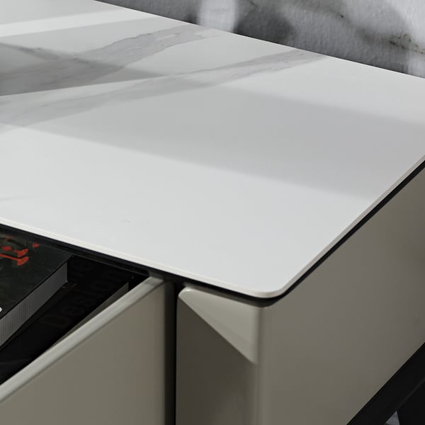 Nordic Off White TV Stand Stone Top Media Console with Storage | Homary