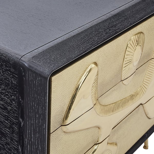 Modern Black&Gold Chest 3-Drawer Abstract Patterns Embossed Cabinet ...