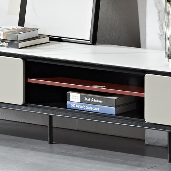 Nordic Off White TV Stand Stone Top Media Console with Storage | Homary