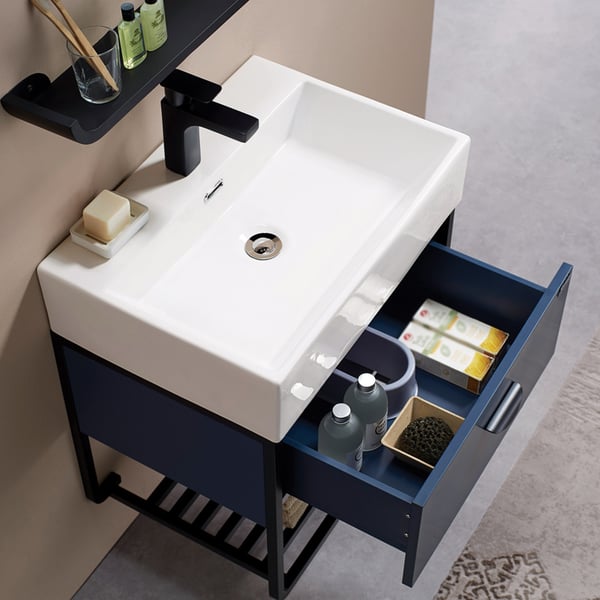 600mm Blue Floating Bathroom Vanity Single Ceramic Undermount 1 Drawer ...