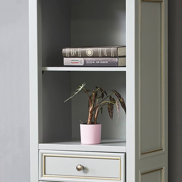 Grey American Bookshelf 1-Drawer 1-Door 1-Shelf Bookcase Retro Pulls-Homary