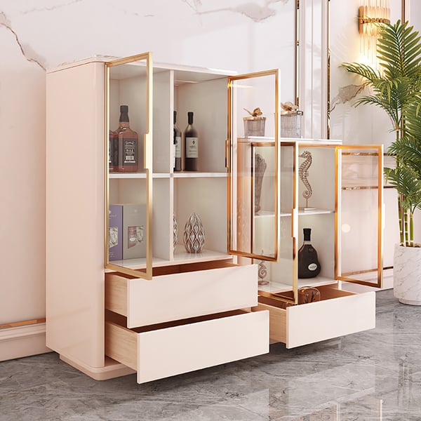Italian Light Luxury Display Cabinet White Tempered Glass Doors Cabinet ...