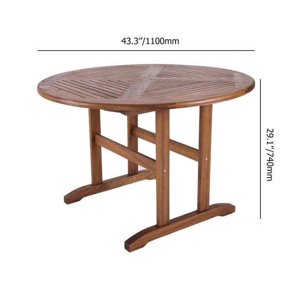 Solid Teak Wood Round Dining Table with Trestle Base | Homary UK