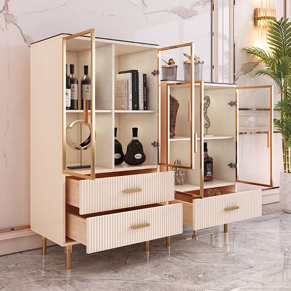 Italian Light Luxury Display Cabinet White Tempered Glass Doors Cabinet ...
