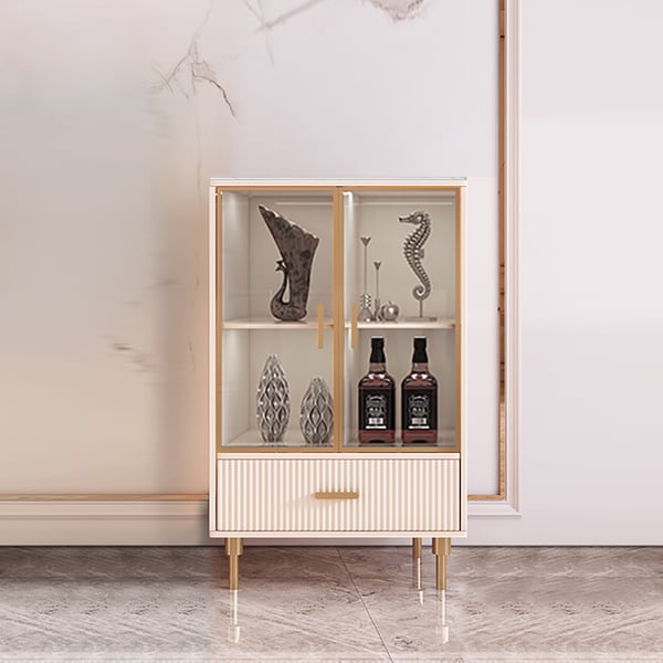 Italian Light Luxury Display Cabinet White Tempered Glass Doors Cabinet ...