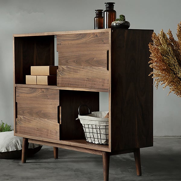 991mm Walnut Display Cabinet Nordic 2 Sliding Doors Cabinet | Homary UK