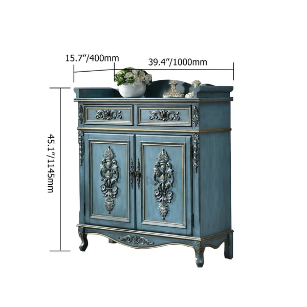 Vintage Blue Shoe Cabinet Florally Embossed Distressed 14 Pairs Shoe ...