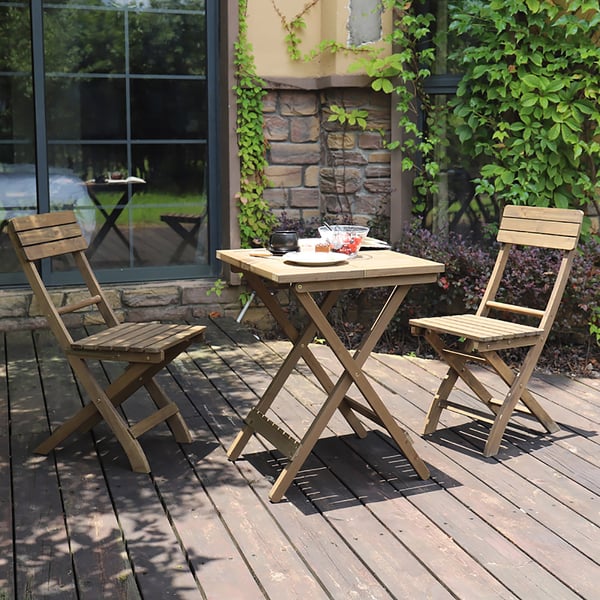 3-Pieces Patio Folding Bistro Set with Square Table and Chair-Homary