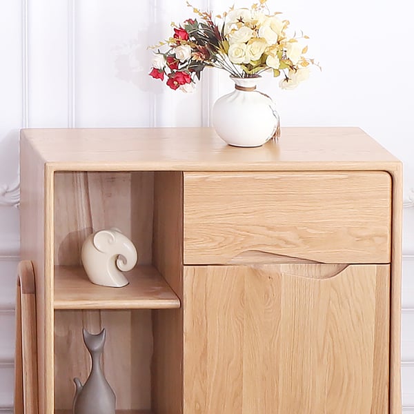 Nordic Natural Cabinet Oak Wood Side Cabinet Open Storage Hidden Pulls ...