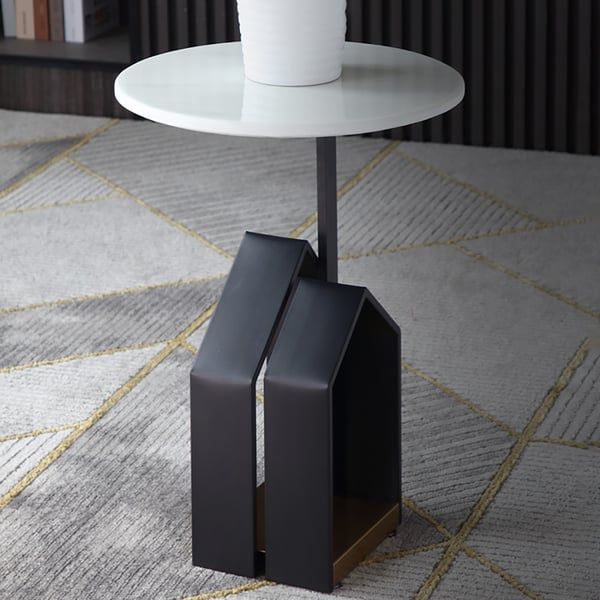 Modern Marble End Table with Storage Marble Top Side Table-Homary