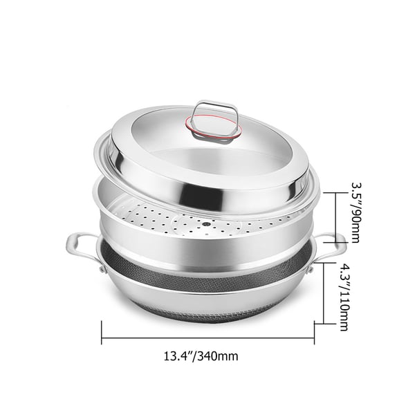 Nonstick Stainless Steel Wok with Steamer Stir Fry Pan | Homary UK