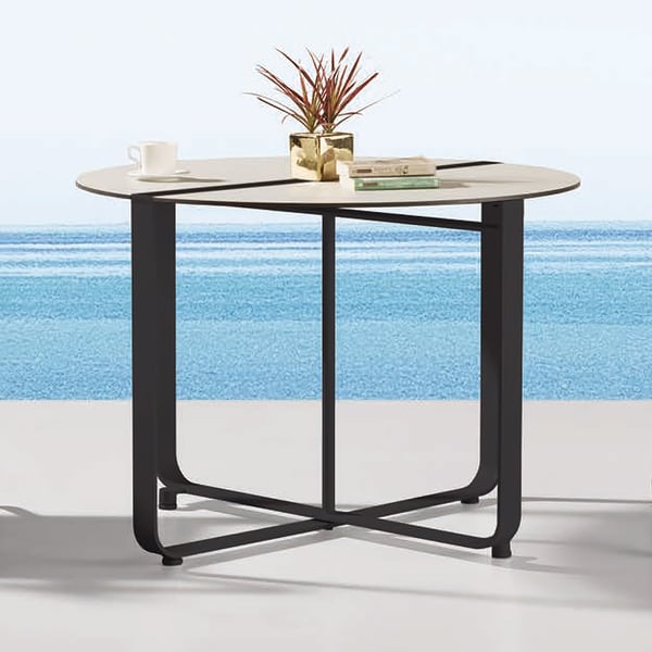 39.4" Round Foldable Outdoor Dinning Table with Aluminum Frame in Black ...