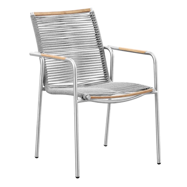 Set of 3 Outdoor Rope Webbing Patio Chair in Silver | Homary