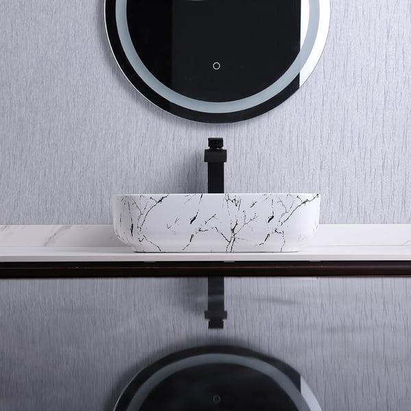 Rectangle Ceramic Countertop Bathroom Wash Basin Marble Pattern | Homary AU