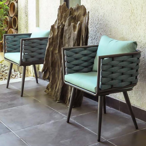 7-Pieces Aluminum Outdoor Dining Set with Webbing Chairs and 4 Legs ...