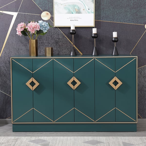 Modern Green Sideboard Solid Wood 1500mm Buffet 6 Doors Triangular ...