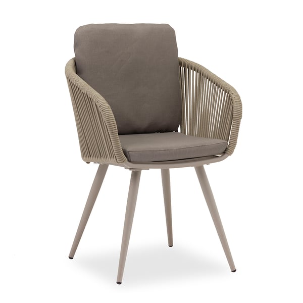 7-Pieces Rope Woven Outdoor Dining Set with Aluminum-top Table and 6 ...