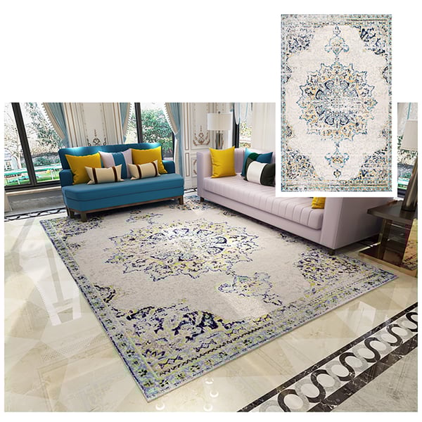 5'×8' Retro Ethno-Stil Blau & Beige Rechteck Bereich Teppich-Homary